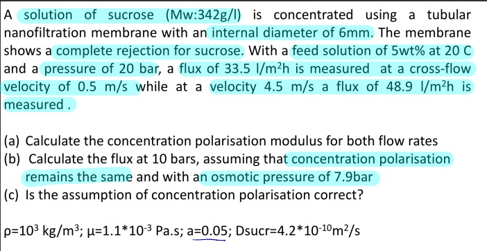 A solution of sucrose (Mw:342(g)/(l)) is concentrated using a tubular ...