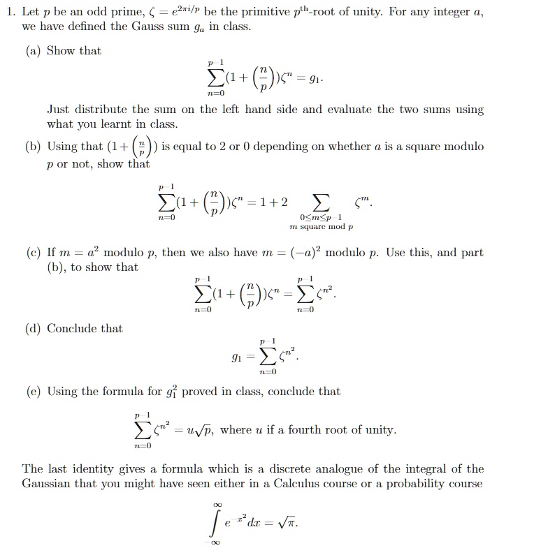 SOLVED:1. Let p be an odd prime. e2ri/v be the primitive pth-root of ...