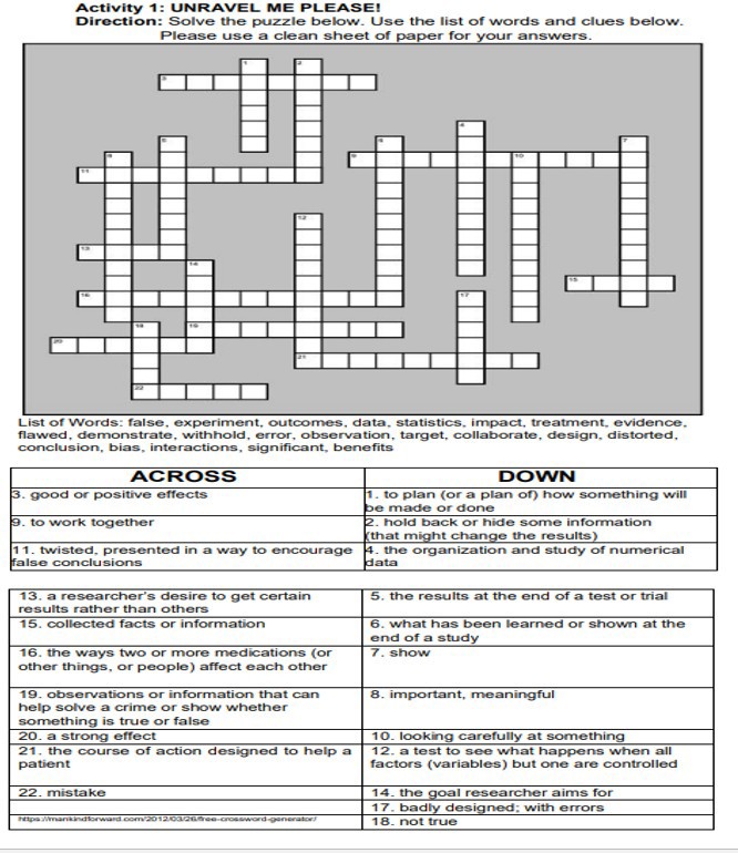 Activity 1: UNRAVEL ME PLEASE! Direction: Solve the puzzle below. Use ...