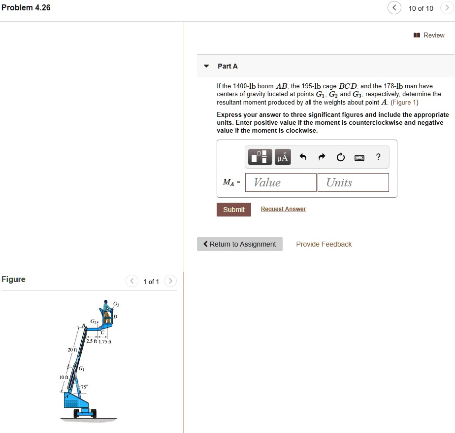 SOLVED: Problem 4.26 Review Part A If the 1400-lb boom AB, the 195-lb ...