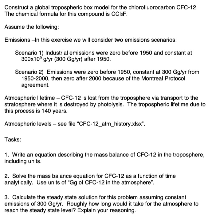 SOLVED: Construct a global tropospheric box model for the ...