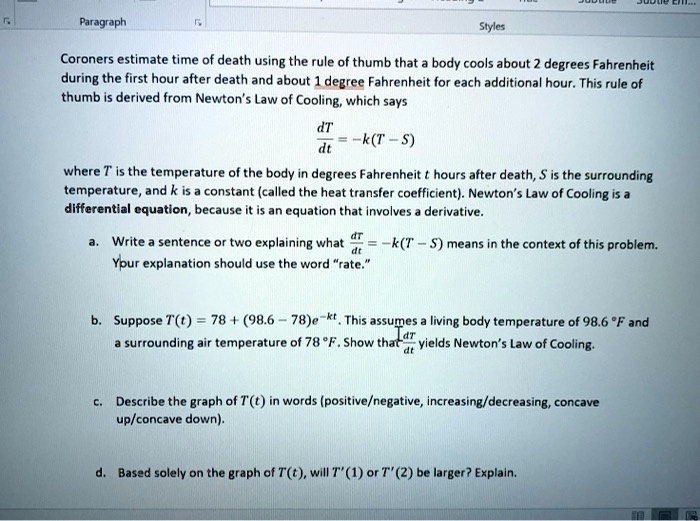 SOLVED:Paragraph Sles Coroners estimate time of death using the rule of ...
