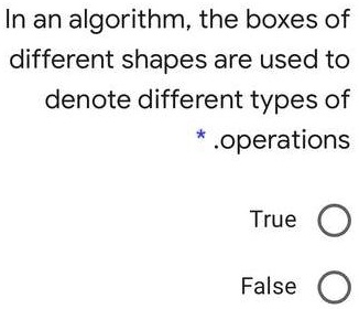 SOLVED: In an algorithm, the boxes of different shapes are used to ...