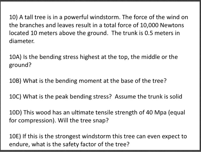 10) A tall tree is in a powerful windstorm. The force of the wind on ...