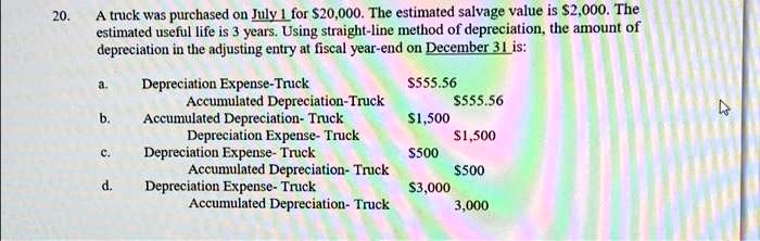 20. A truck was purchased on July 1 for 20,000. The...