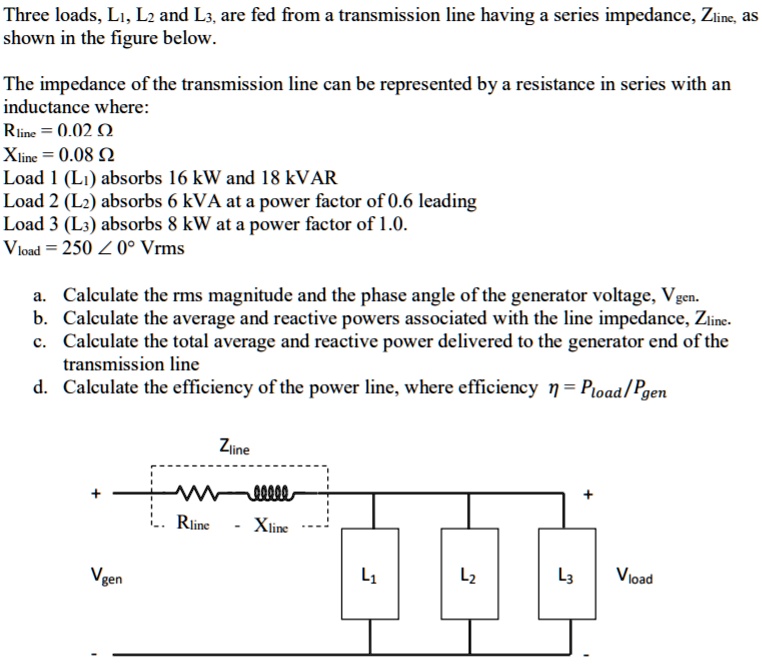SOLVED: Three loads, Li, L2, and L3, are fed from a transmission line having a series impedance ...