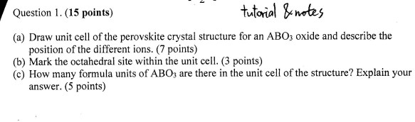 SOLVED: Title: Perovskite Crystal Structure and Unit Cell Draw the unit ...