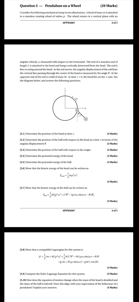 SOLVED: Text: Question 3 - Pendulum on a Wheel (29 Marks) Consider the ...