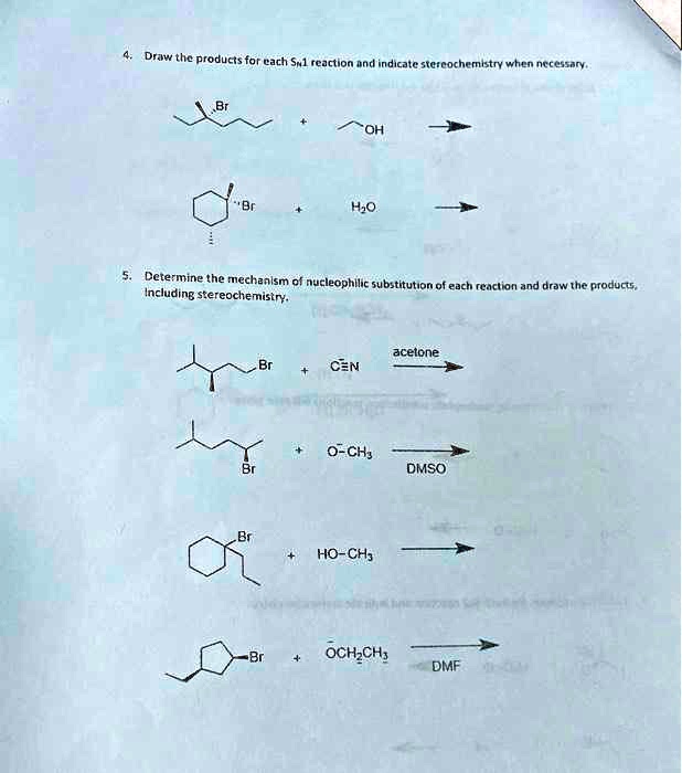 SOLVED: Draw the products for each SN1 reaction and indicate stereochemistry. OH H2O Determine ...