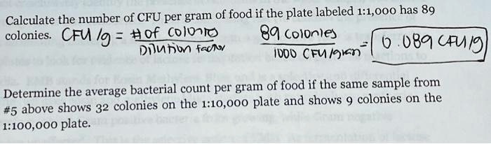 SOLVED: Calculate the number of CFU per gram of food if the plate ...