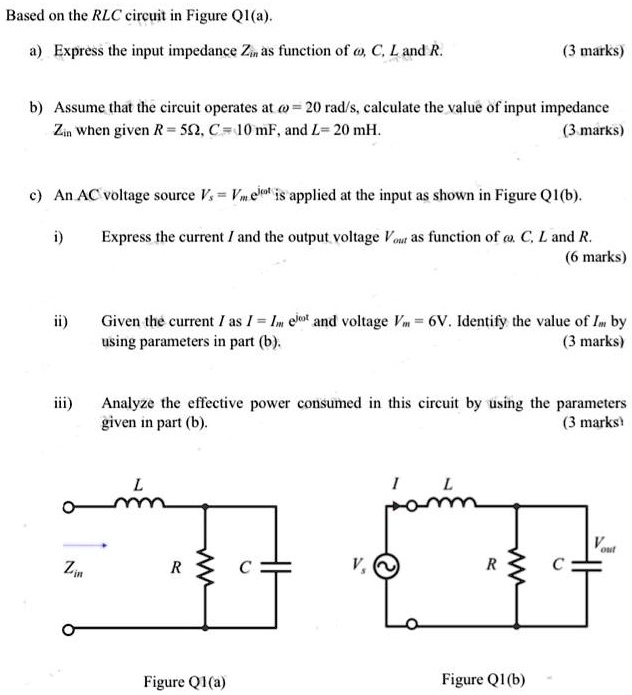 SOLVED: Based on the RLC circuit in Figure Q1(a), express the input impedance Zin as a function ...