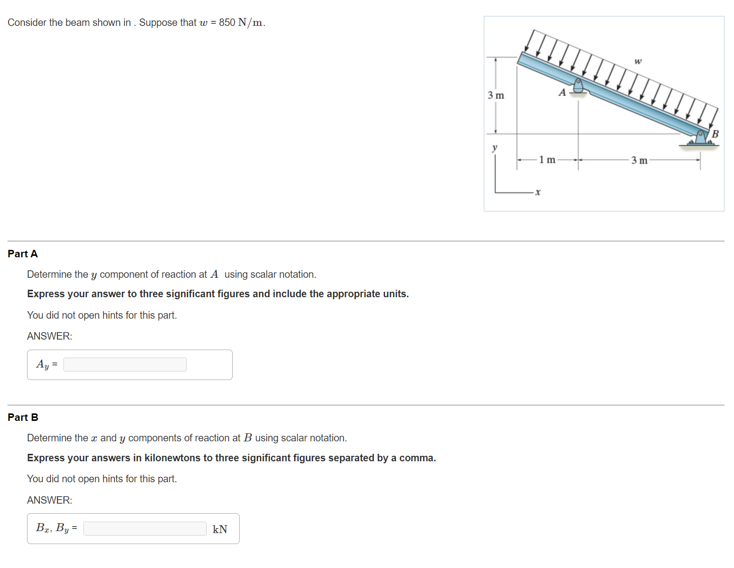 Consider the beam shown in. Suppose that w=850 N / m. Part A Determine ...
