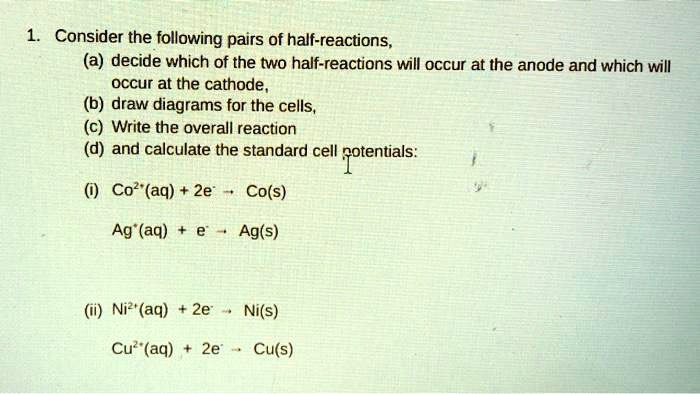 SOLVED:Consider the following pairs of half-reactions (a) decide which ...