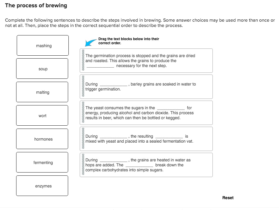 the process of brewing complete the following sentences to describe the ...