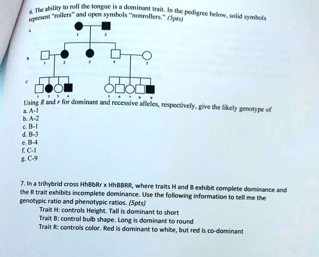 The ability to roll the tongue is a dominant trait. In the pedigree ...