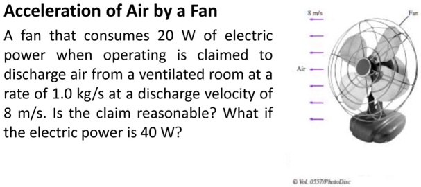 SOLVED: Acceleration of Air by a Fan A fan that consumes 20 W of ...