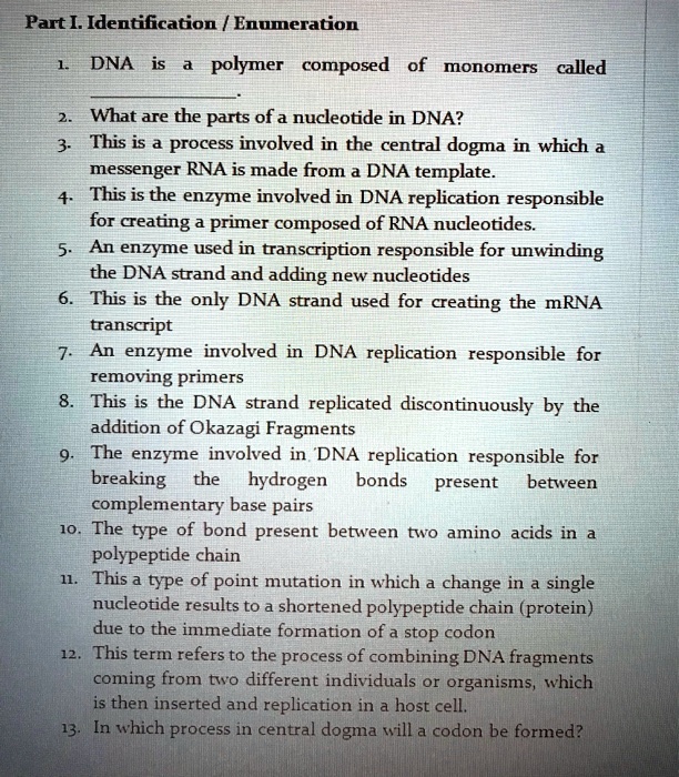 SOLVED: DNA is a polymer composed of monomers called nucleotides. The ...