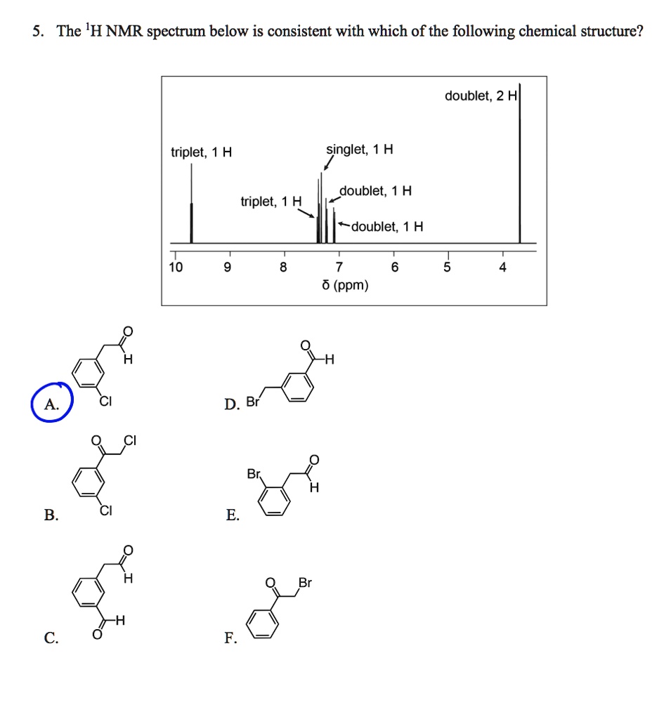 SOLVED: 5 The 'H NMR spectrum below is consistent with which of the ...