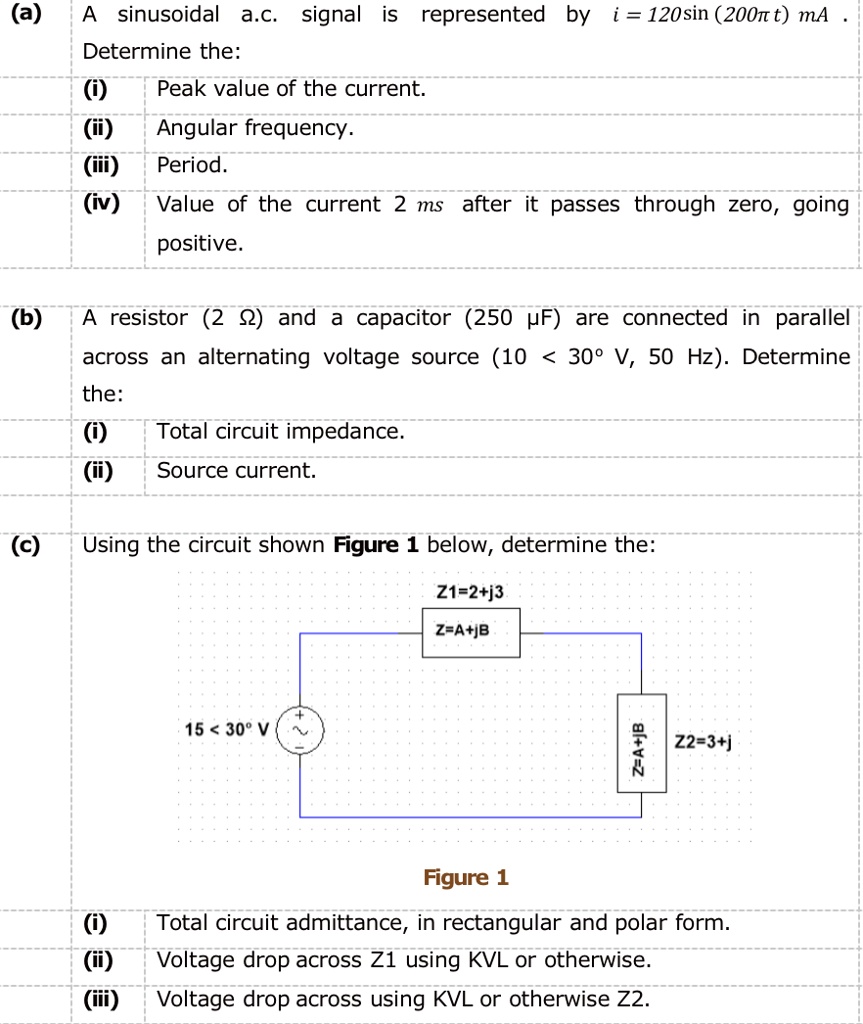 SOLVED: (a) A sinusoidal a.c. signal is represented by i = 120sin(200t) mA. Determine the: (i ...
