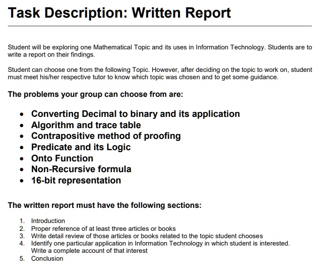 SOLVED: Task Description: Written Report Students will be exploring one ...