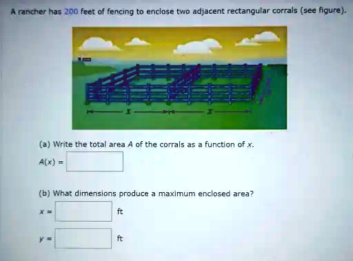 A rancher has 200 feet of fencing to enclose two adjacent rectangular ...