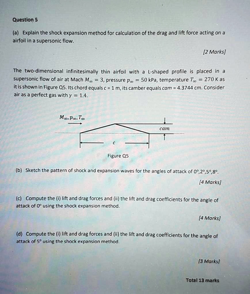 SOLVED: Question 5 (a) Explain the shock expansion method for calculation of the drag and lift ...