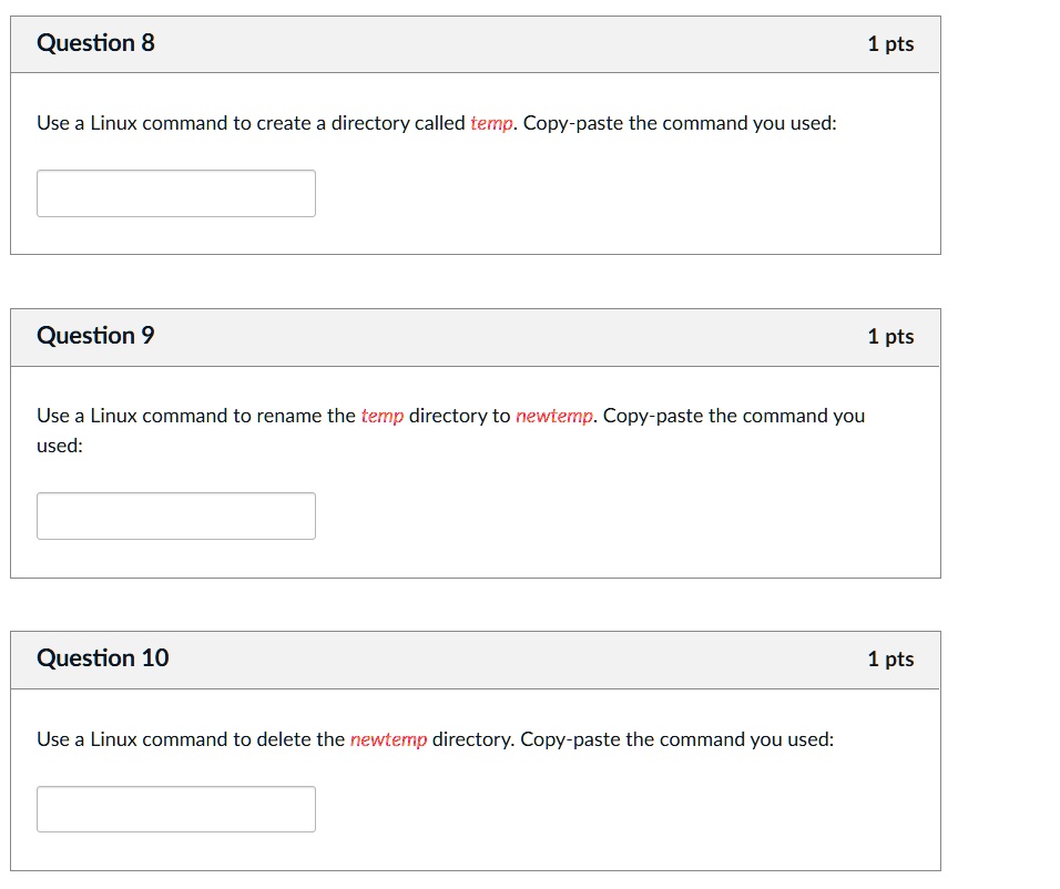 Question 8 Use a Linux command to create a directory called temp. Copy ...