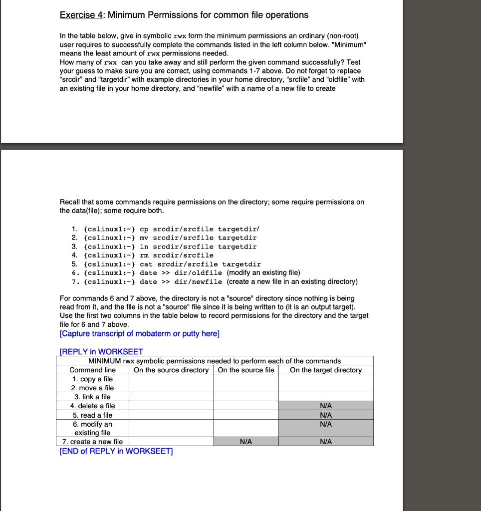 Exercise 4 Minimum Permissions For Common File Operations In The Table Below Give In Symbolic