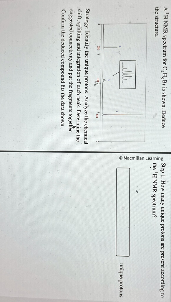 A ¹H NMR spectrum for C?H?Br is shown. Deduce the structure. 2H 3 1H 2 ppm 1H 6 Strategy ...