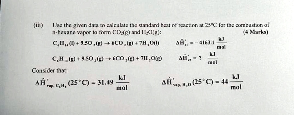 SOLVED: Use the given data to calculate the standard heat of reaction at 25Â°C for the ...