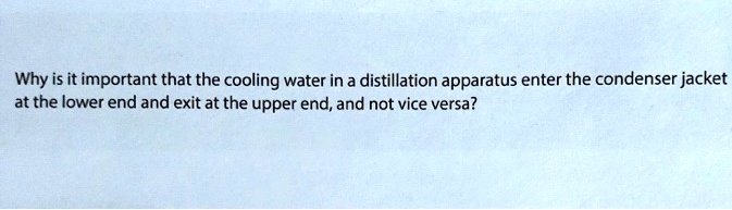 SOLVED: Why is it important that the cooling water in a distillation ...