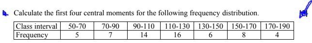 Calculate the first four central moments for the following frequency ...