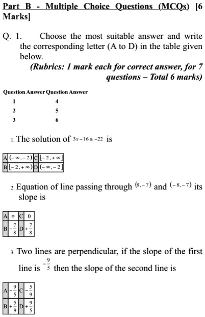 SOLVED: Part Marks] Multiple Choice Questions(MCQs) [6 Choose the most suitable answer and write ...