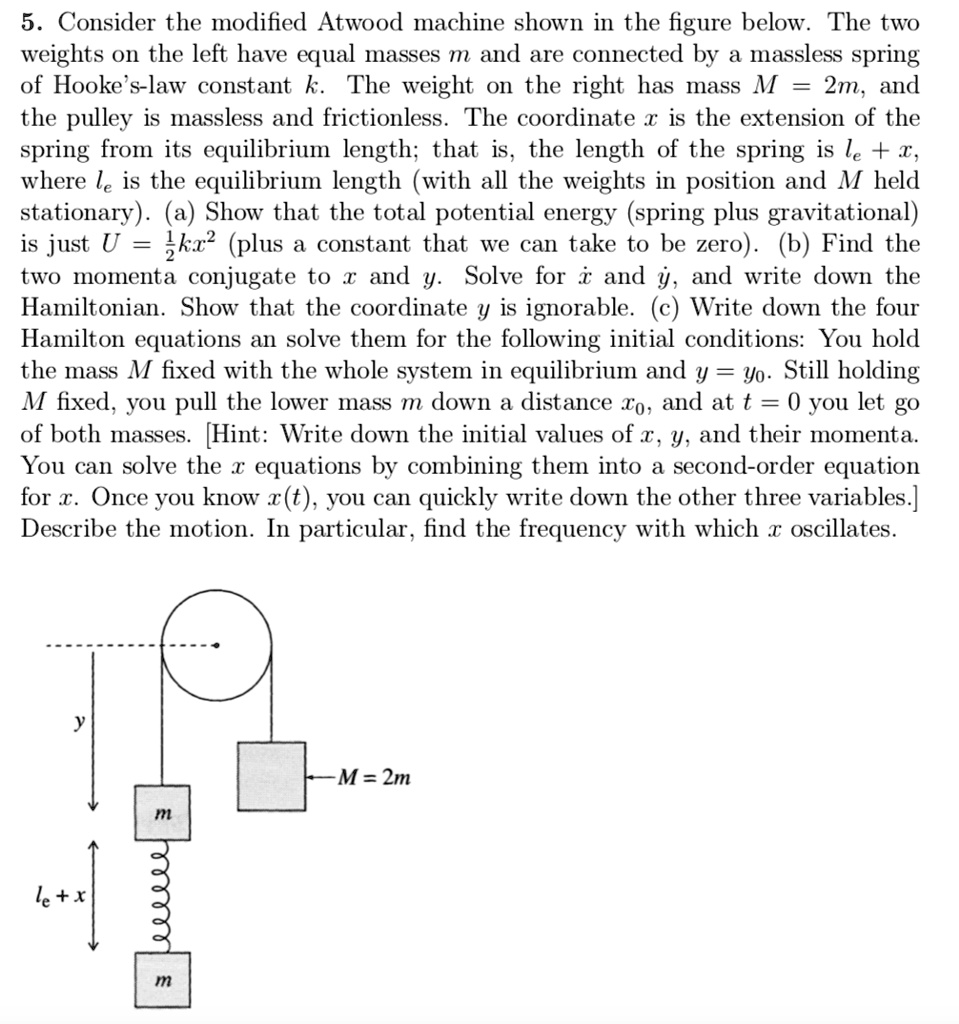 SOLVED: Hamiltonian Mechanics. I will rate! thanks! 5. Consider the modified Atwood machine ...
