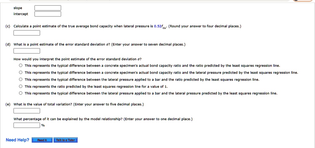 slope intercept calculate point estimate of the true average bond ...