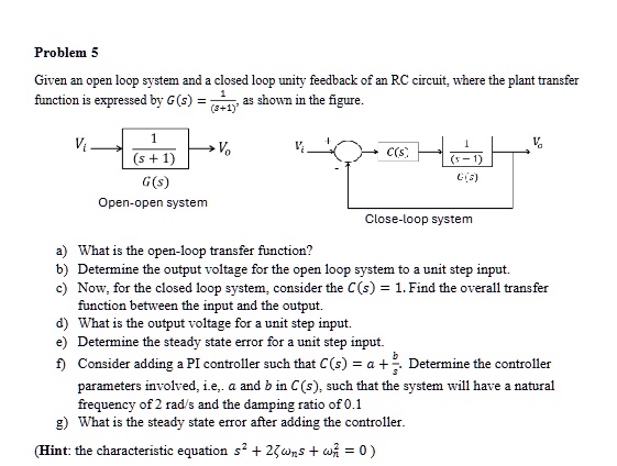 problem 5 given an open loop system and a closed loop unity feedback of an rc circuit where the ...