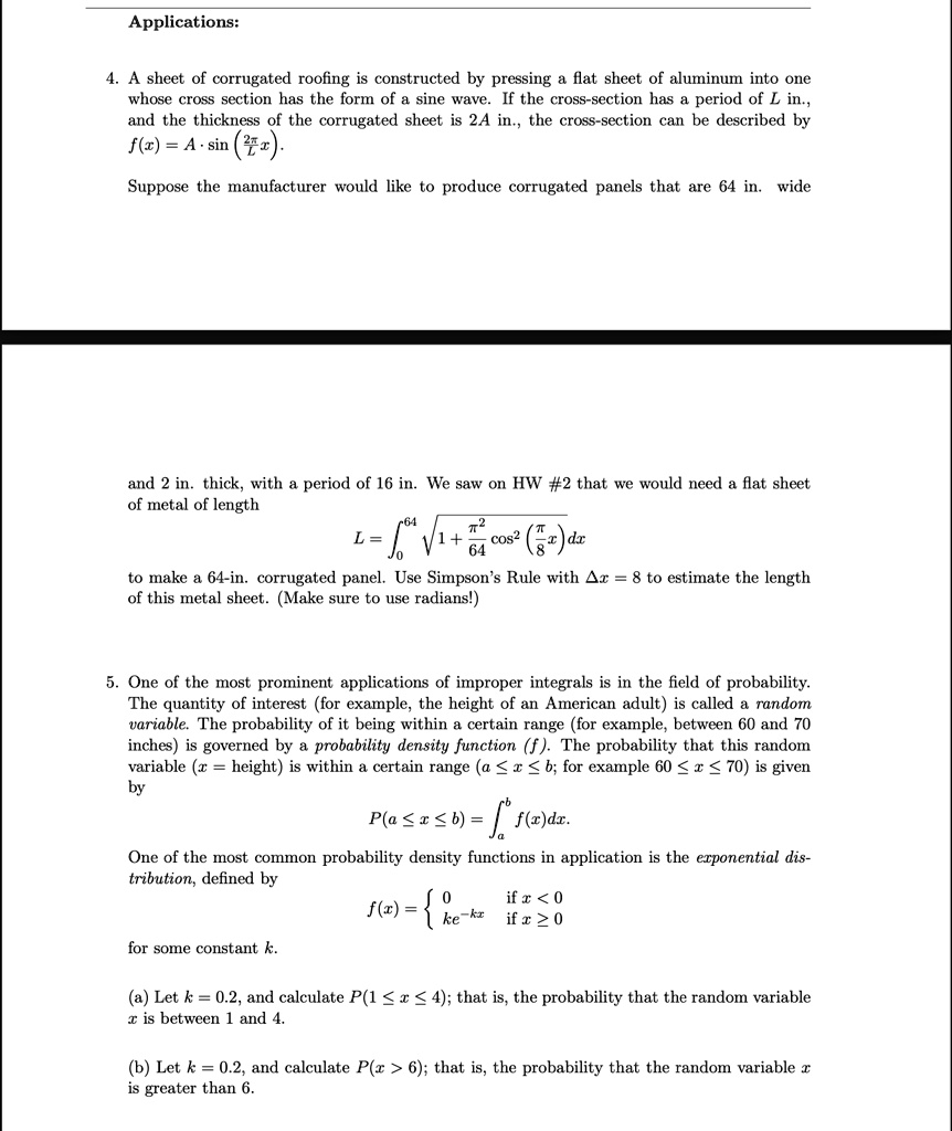 SOLVED: Applications: 4. A sheet of corrugated roofing is constructed by pressing a flat sheet ...