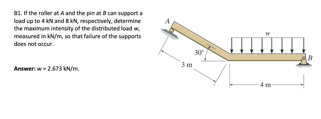 SOLVED: B1. If the roller at A and the pin at B can support a load up to 4 kN and 8 kN ...