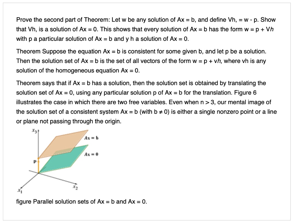 Prove The Second Part Of Theorem Let W Be Any Solution Of Ax B And Define Vh W P Show