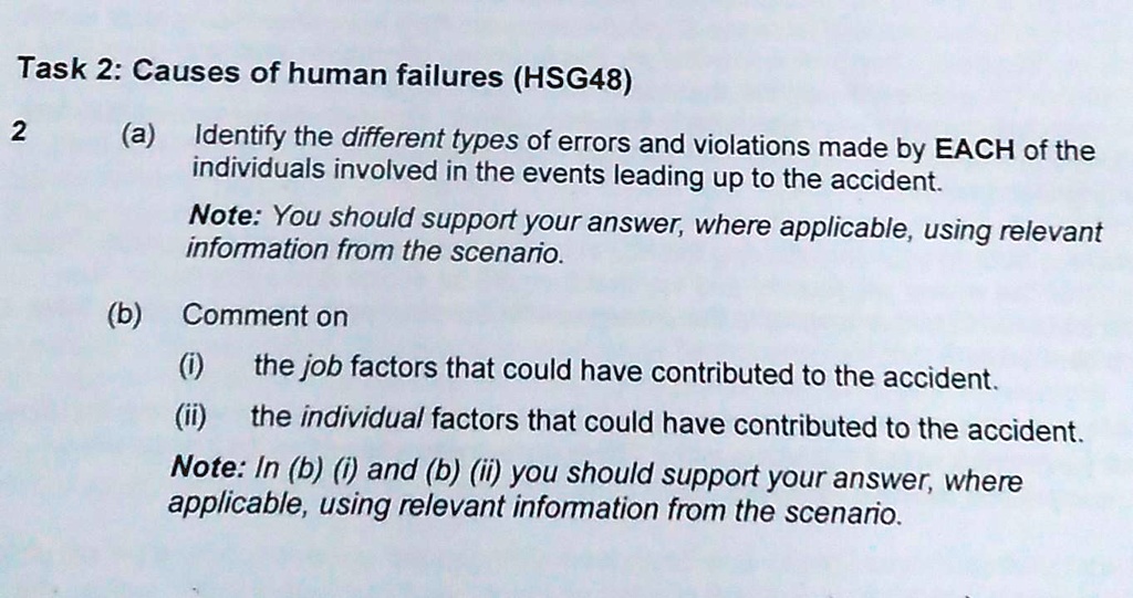 SOLVED: Task 2: Causes of Human Failures (HSG48) 2 (a) Identify the ...