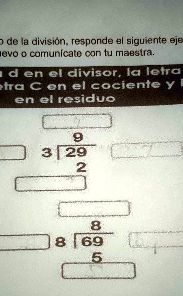 SOLVED: Partes de la división Después de observar el video de la ...
