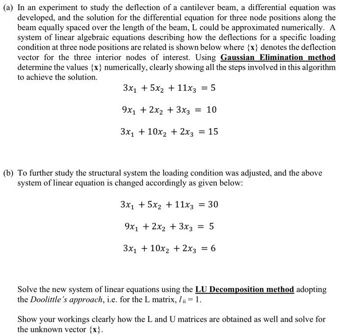 (a) In an experiment to study the deflection of a cantilever beam, a ...