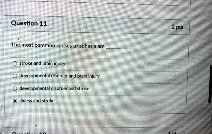SOLVED: The most common causes of aphasia are: - Stroke and brain ...