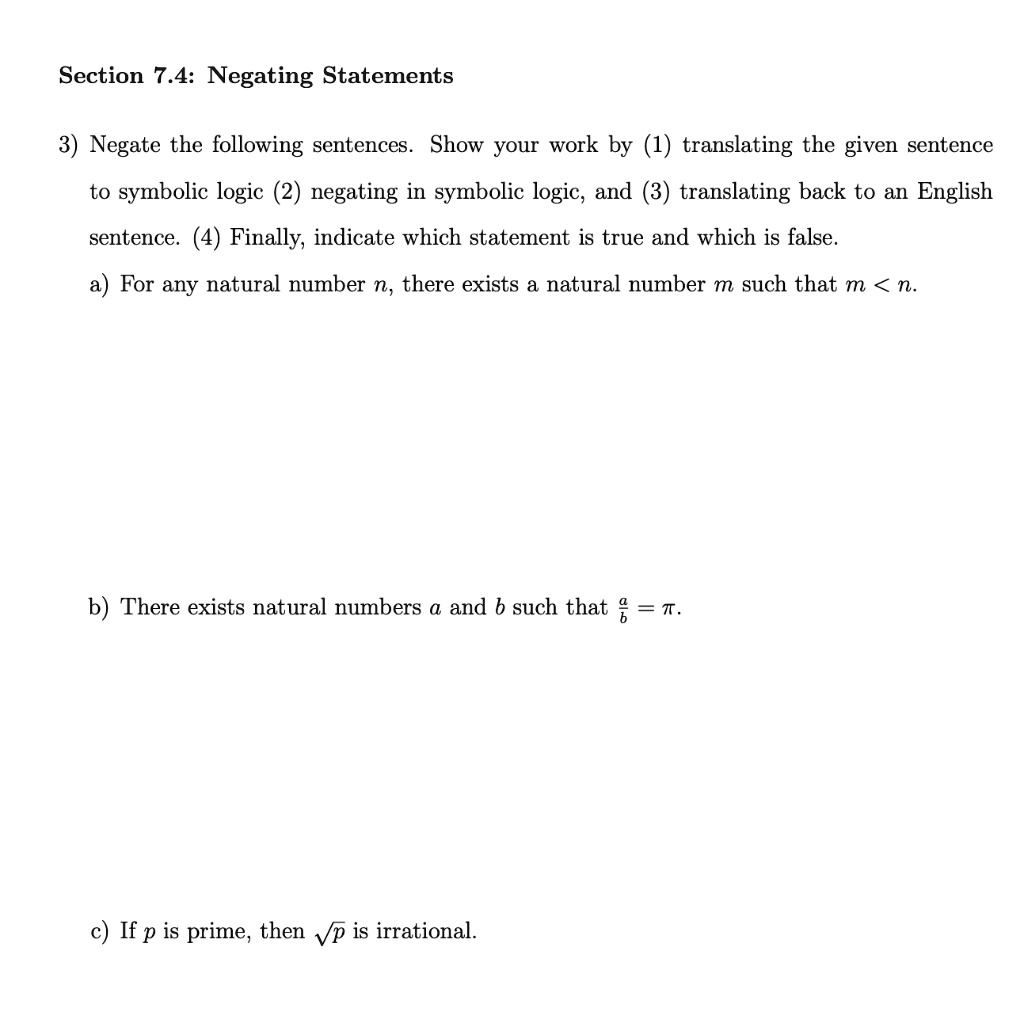 section 74 negating statements 3 negate the following sentences show ...