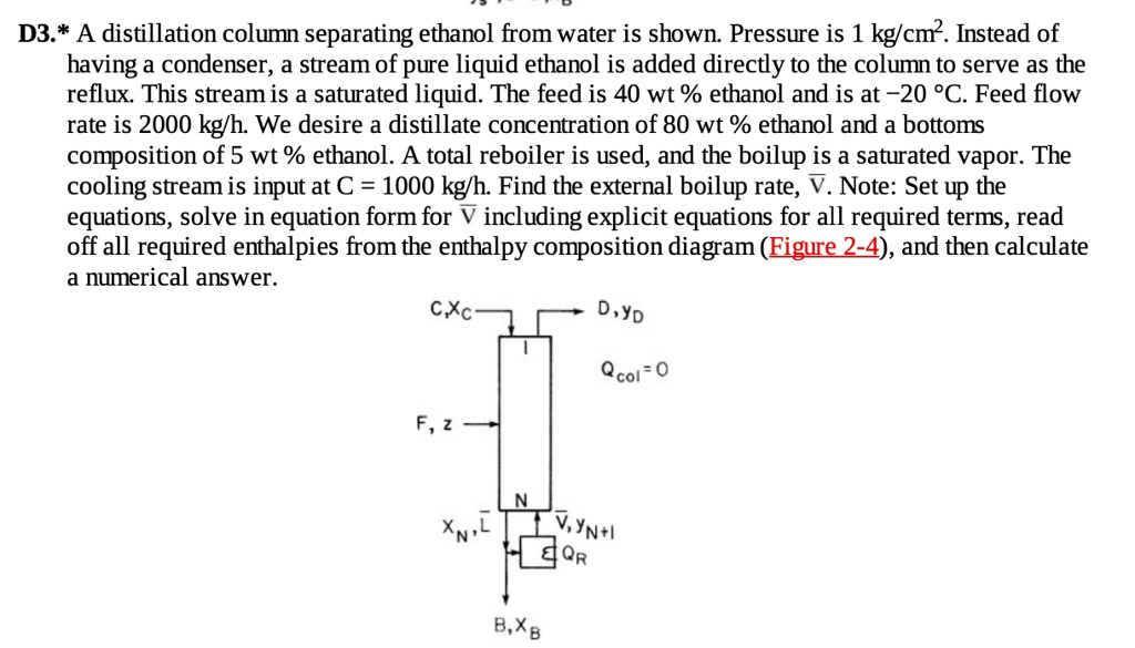 SOLVED: D3.* A distillation column separating ethanol from water is ...