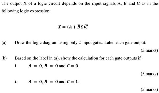 SOLVED: The output X of a logic circuit depends on the input signals A, B, and C as shown in the ...