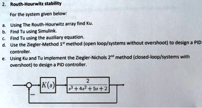 SOLVED: 2. Routh-Hurwitz Stability For the system given below: a. Using the Routh-Hurwitz array ...