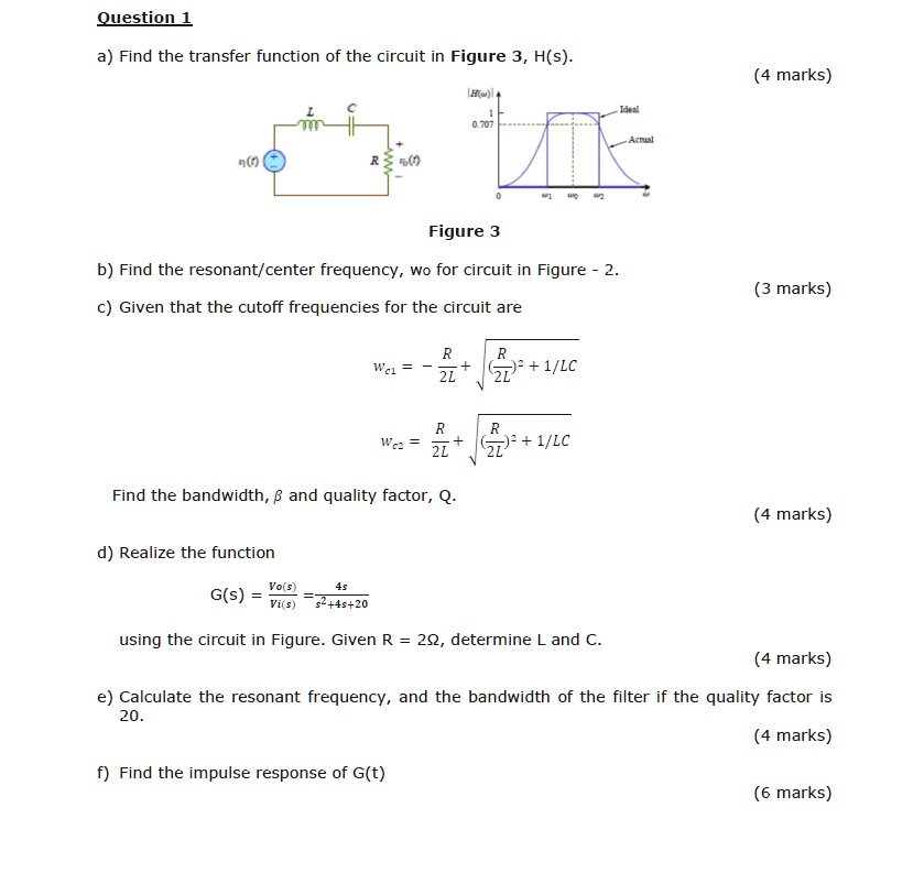 Question 1 a) Find the transfer function of the circuit in Figure 3, H ...