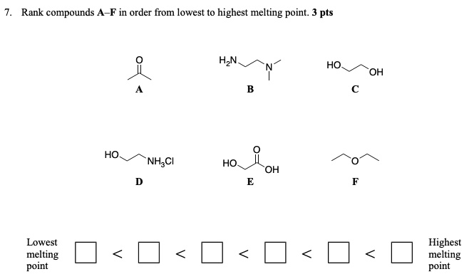 SOLVED: Rank compounds A-F in order from lowest to highest melting ...