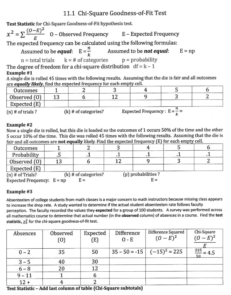 SOLVED: 11.1 Chi-Square Goodness-of-Fit Test Test Statistic for Chi ...